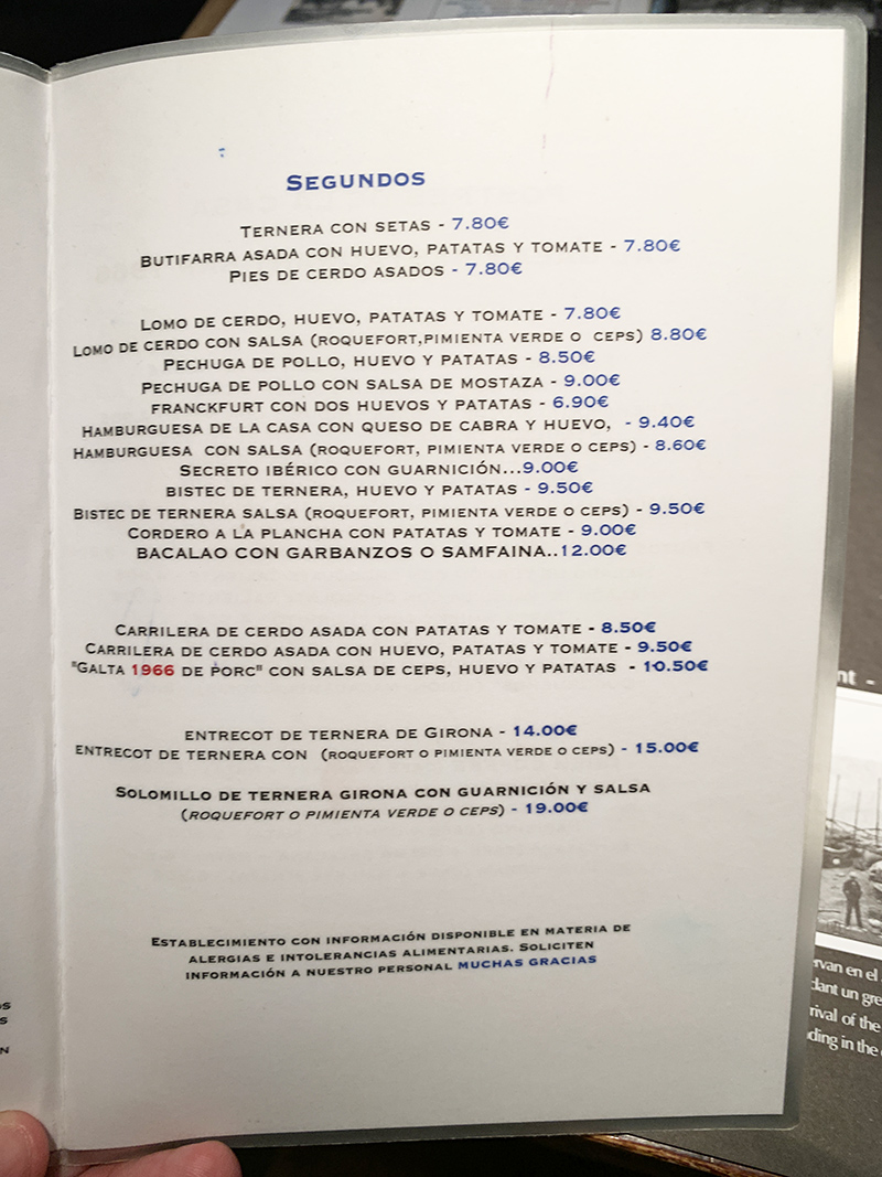 Menu Cal Galan L'Escala - Yummy Barcelona