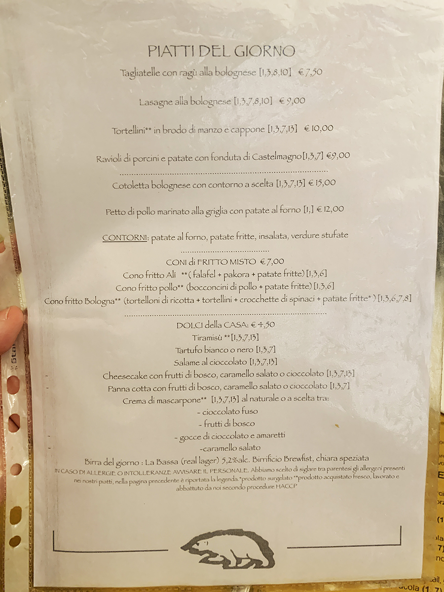 Carta Menu Osteria dell'Orsa - Yummy Barcelona